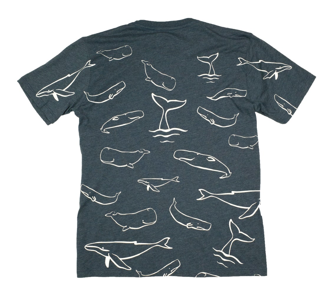 Unisex T-shirt, Whale All Over Printed, 2 Tone Navy/ White Print ...