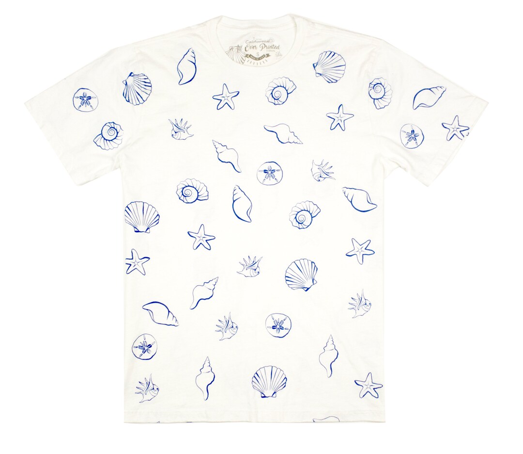 Men's T-shrit, Shells All Over Print, White/ Navy Print, 100% Cotton ...
