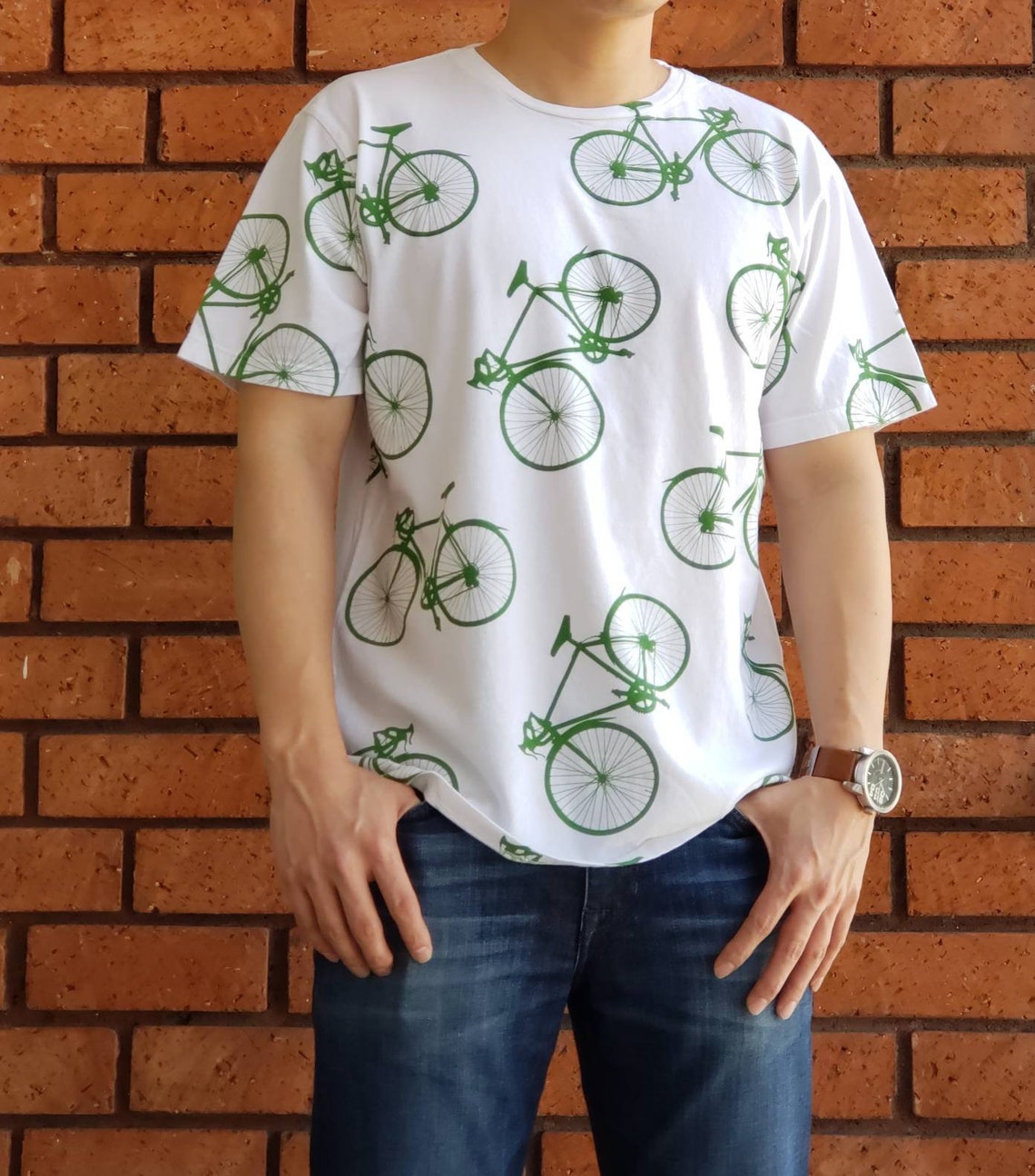 Men's T-shirt, Bicycle All Over Print T-shirt, Bicycles Are Printed on ...