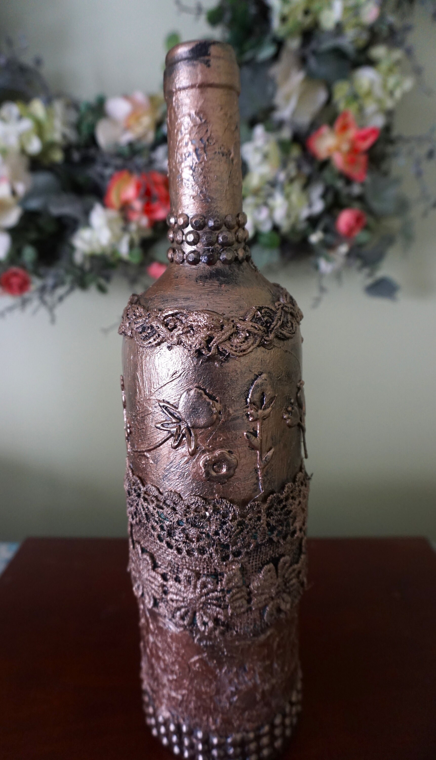 Bronze Metallic Altered Wine Bottle - Etsy