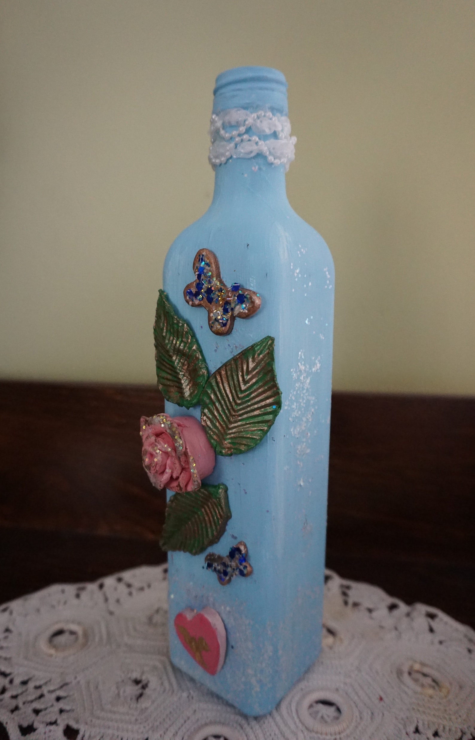 Blue Bottle With Butterflies Heart and Rose - Etsy