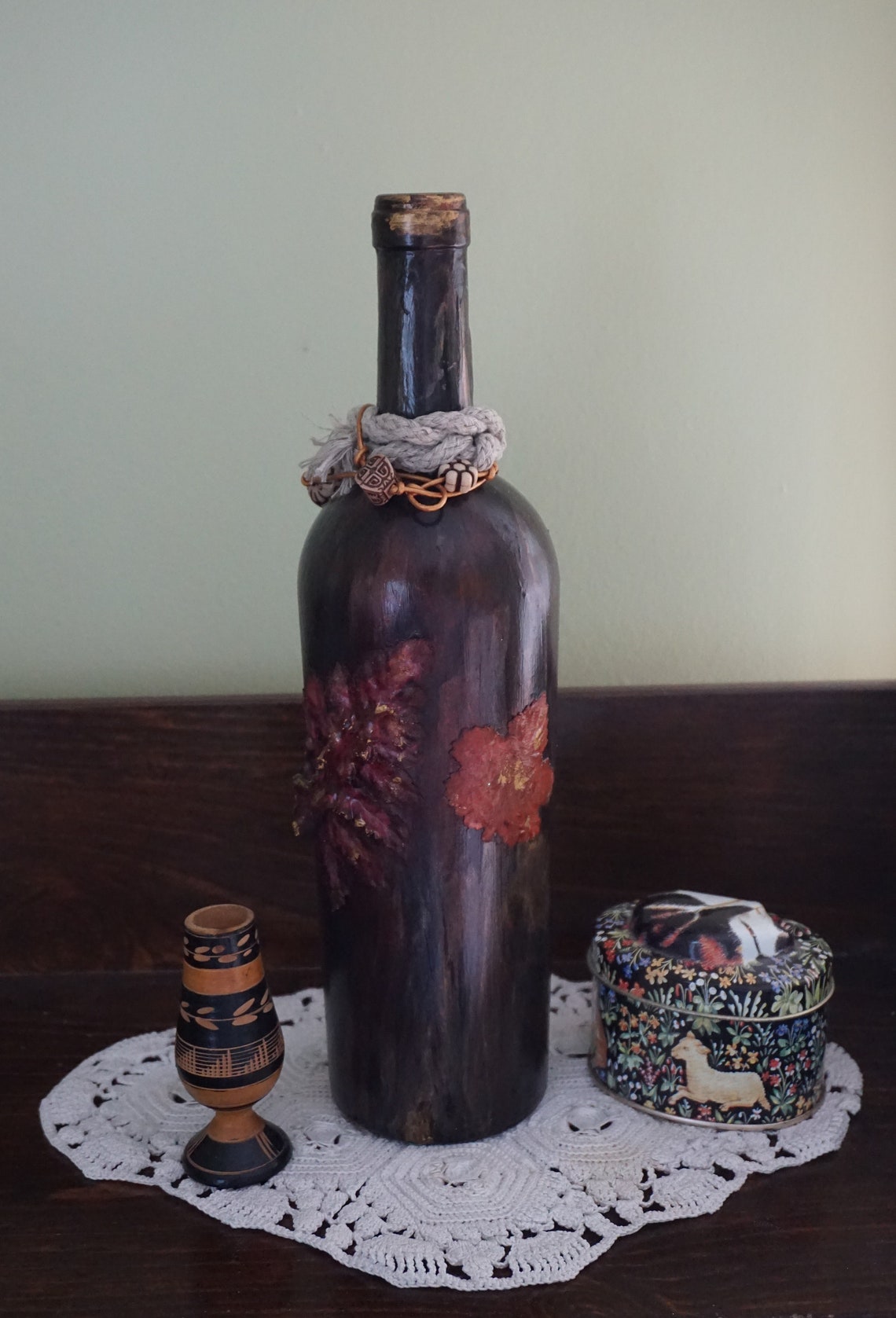 Rustic Bottle-altered Wine Bottle-decorated Bottle-bottle With Beads - Etsy
