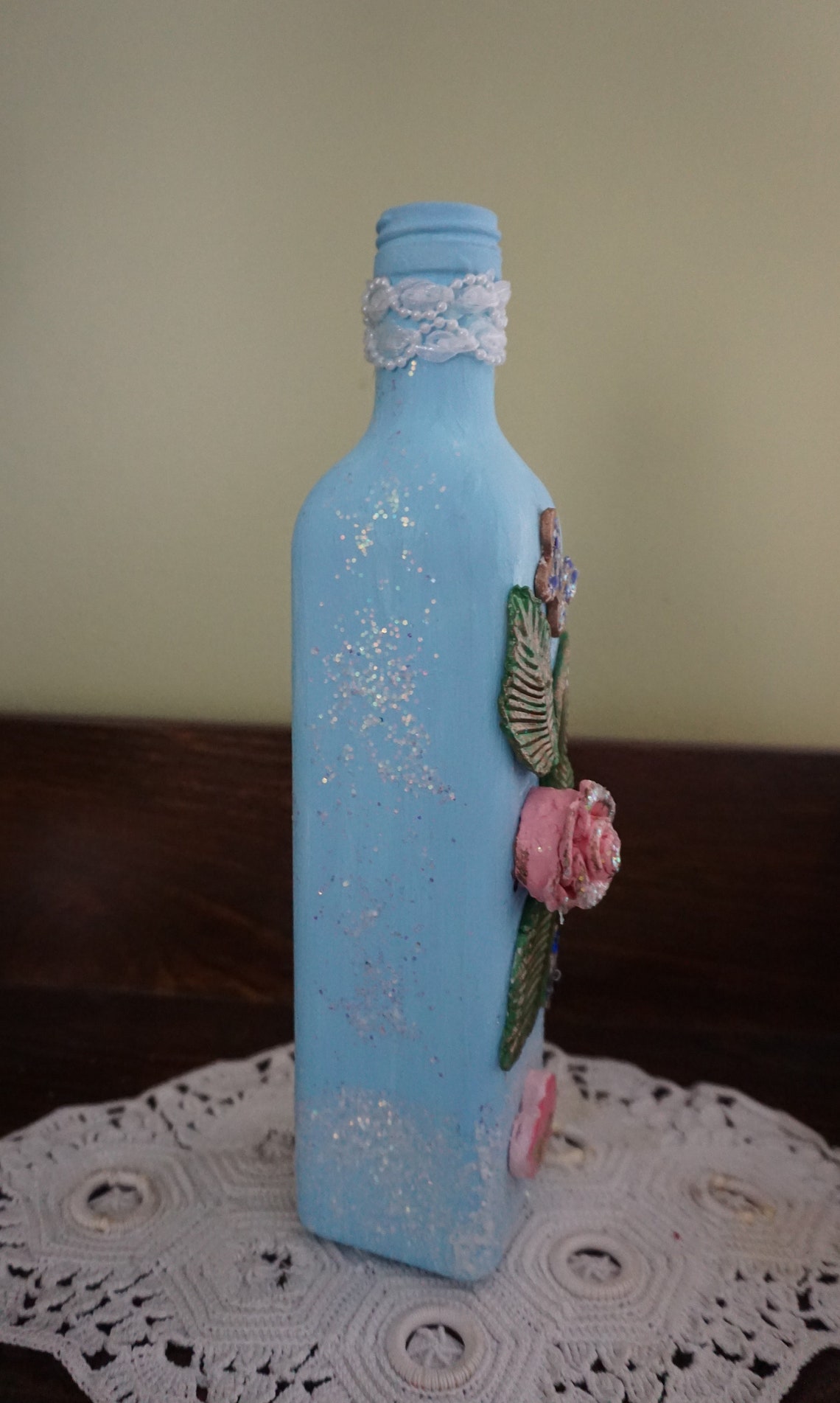Blue Bottle With Butterflies Heart and Rose - Etsy
