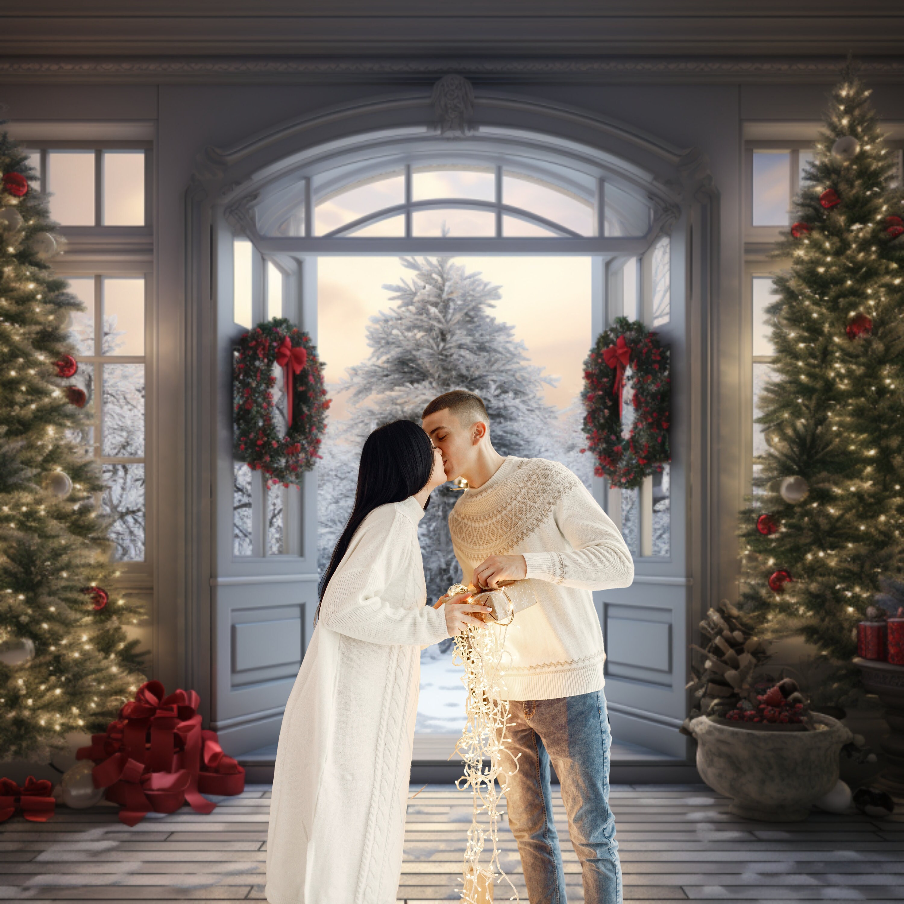 Christmas Digital Backdrop Photography, White Christmas Tree, Family ...