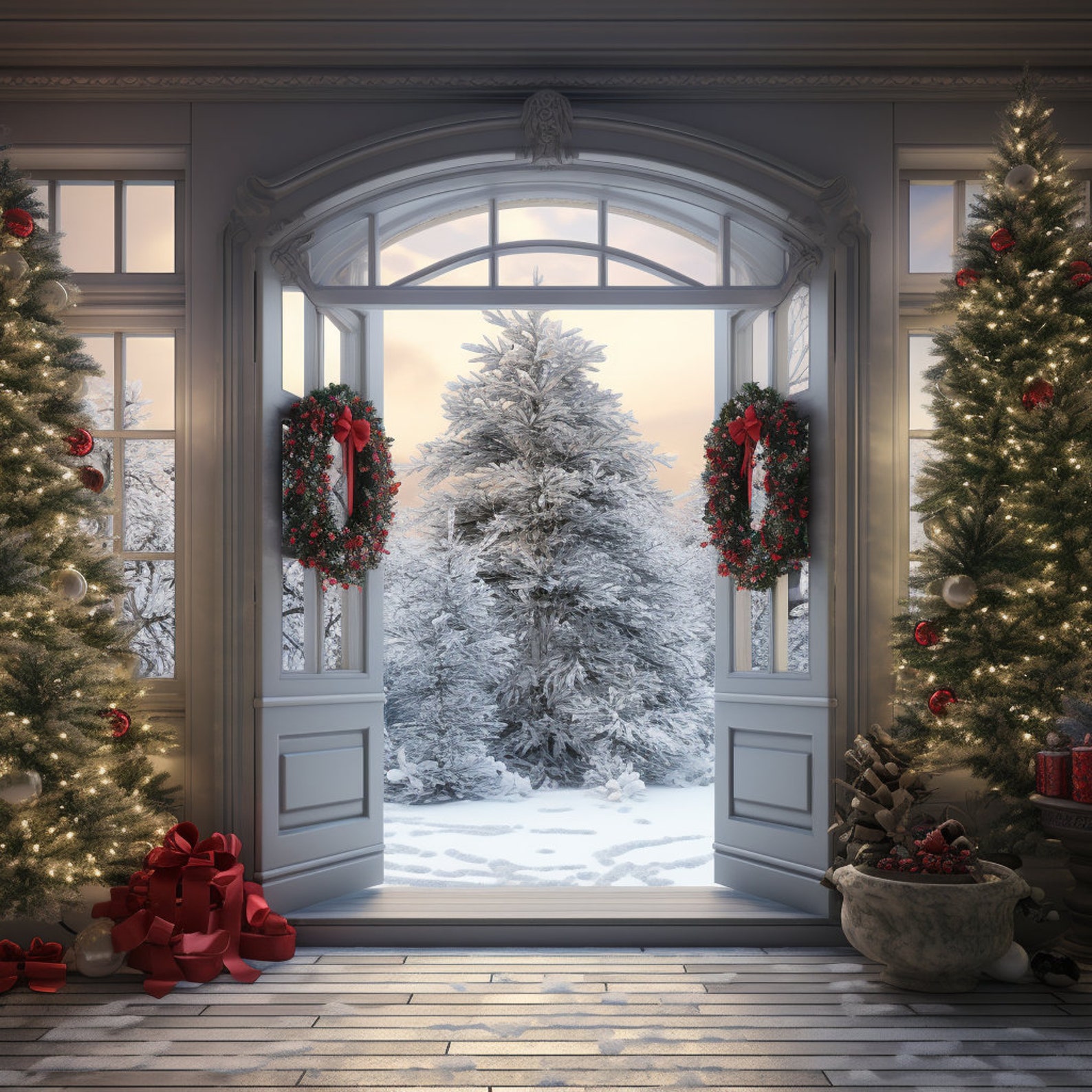 Christmas Digital Backdrop Photography, White Christmas Tree, Family ...