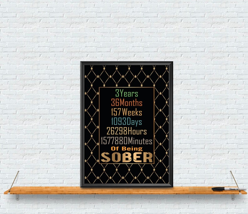 3 Years of Being Sober Custom Year/years Printable, Personalized Wall ...