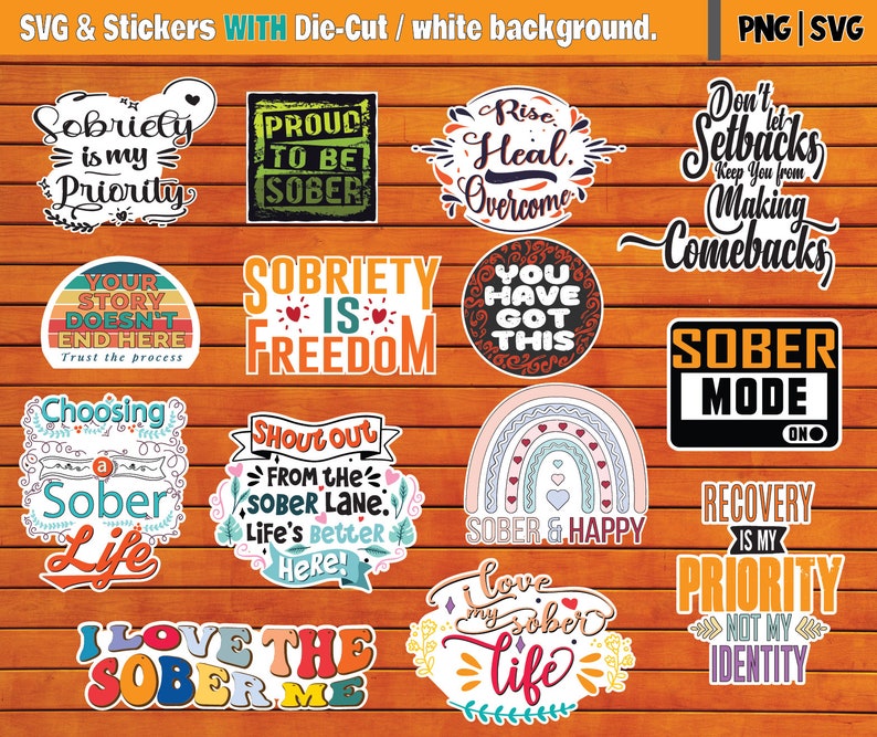 Sobriety Recovery Stickers & SVG Bundle: Motivational Designs (digital ...
