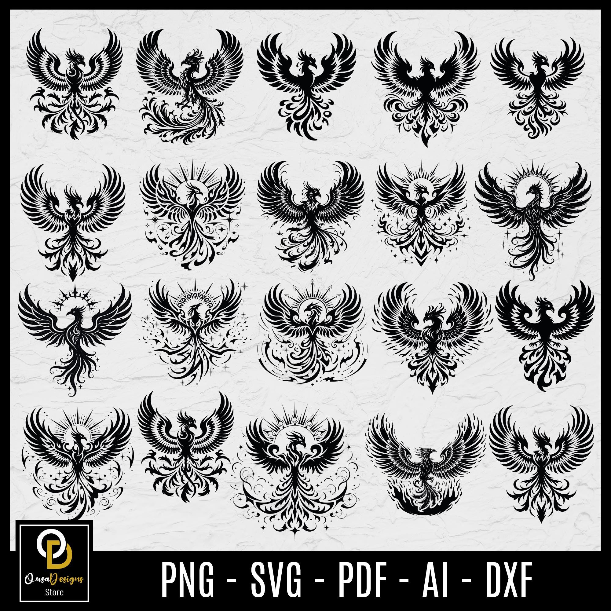 Phoenix SVG Bundle: 20 Designs for Cricut, Silhouette (digital Download ...