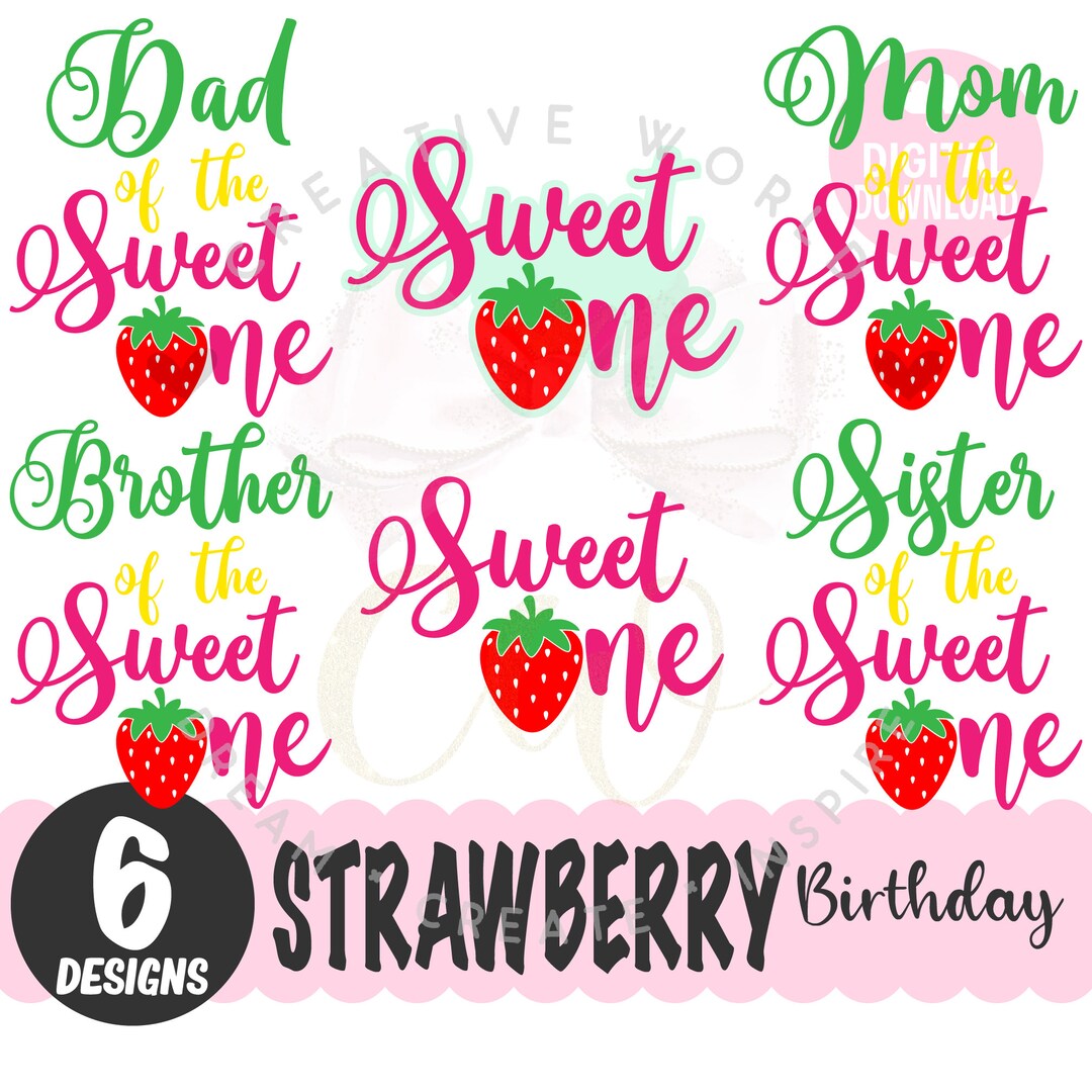 Bundle of 6 ~ Sweet One Strawberry Birthday Svg | Strawberry One Svg ...