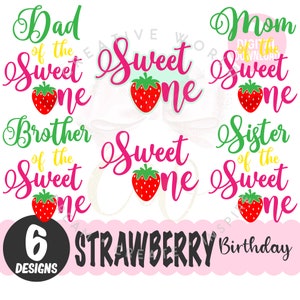 Bundle of 6 ~ Sweet One Strawberry Birthday Svg | Strawberry One Svg ...