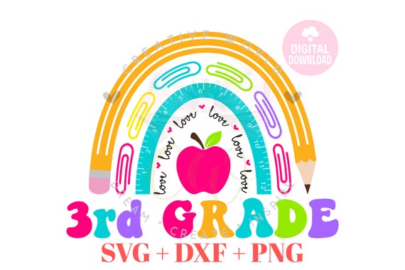 School Supply Rainbow Svg Rainbow Svg 3rd Grade Svg 3rd - Etsy