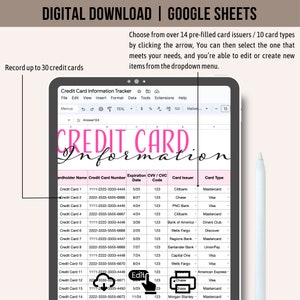 Credit Card Information Tracker | Personal Finance Organizer | Credit ...