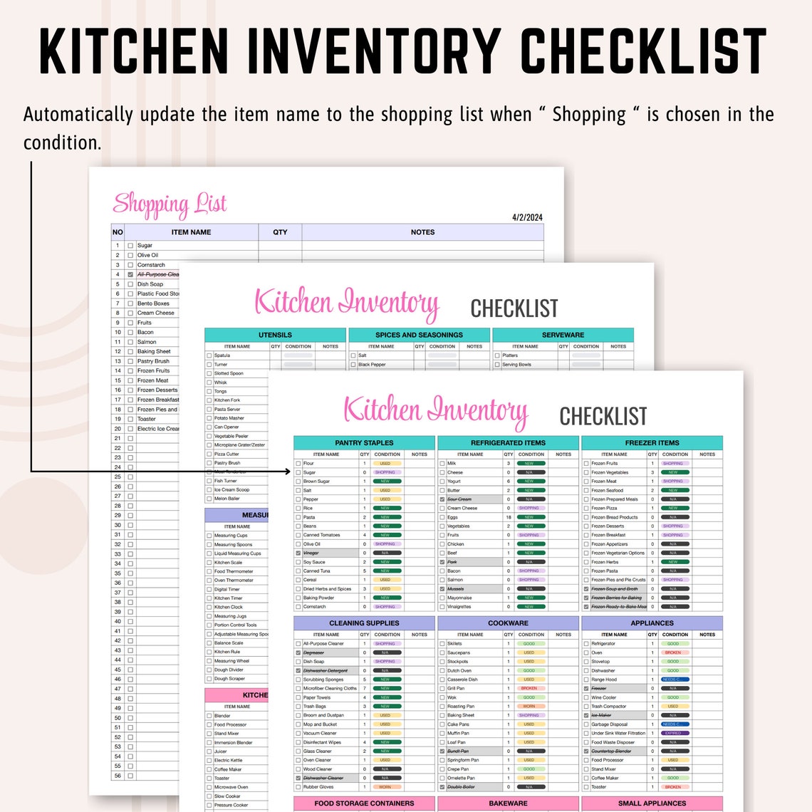 Comprehensive Kitchen Inventory Checklist Spreadsheet | Google Sheets ...