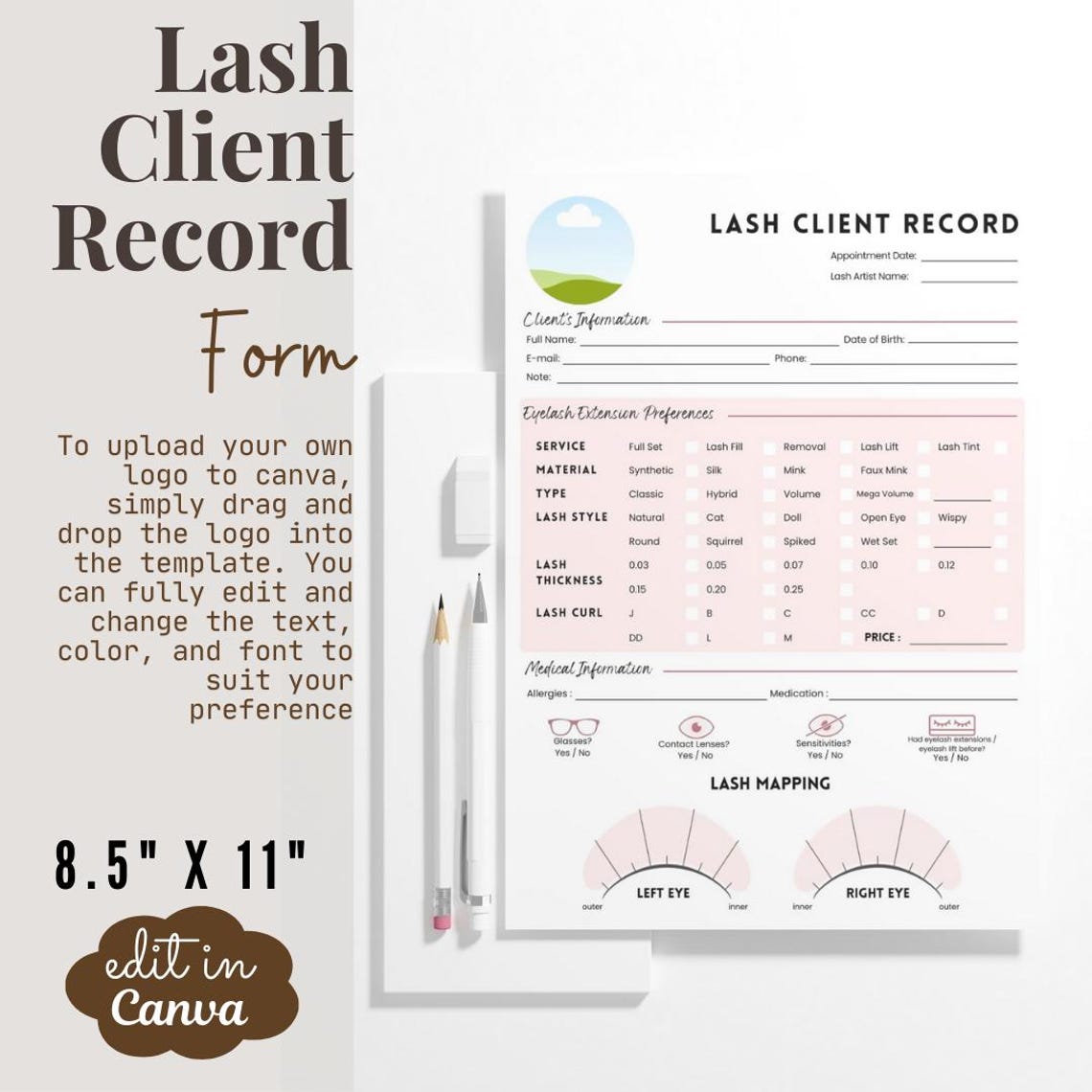 Lash Client Record Form Template | Editable Pdf for Lash Artists ...