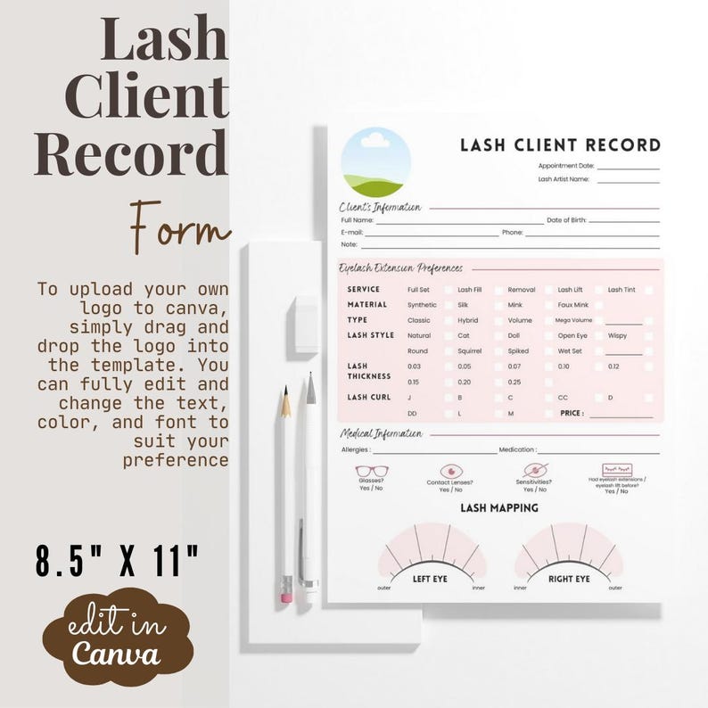 Lash Client Record Form Template | Editable Pdf for Lash Artists ...