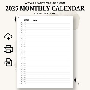 Minimalist 2025 Calendar Planner PDF Letter and A4 Size Yearly Calendar ...