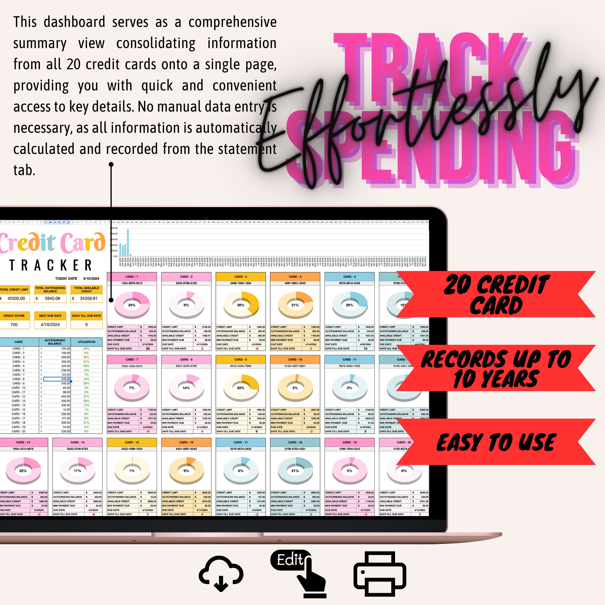Ultimate 20 Credit Card Tracker | Personal Finance Organizer | Credit ...