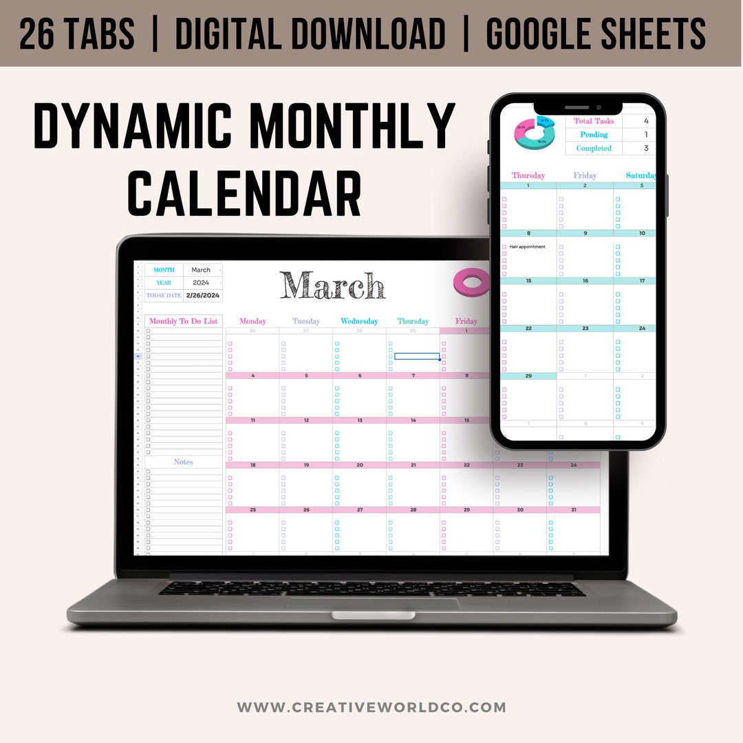 Dynamic Monthly Calendar | Modern Monthly Organizer | Digital Monthly ...