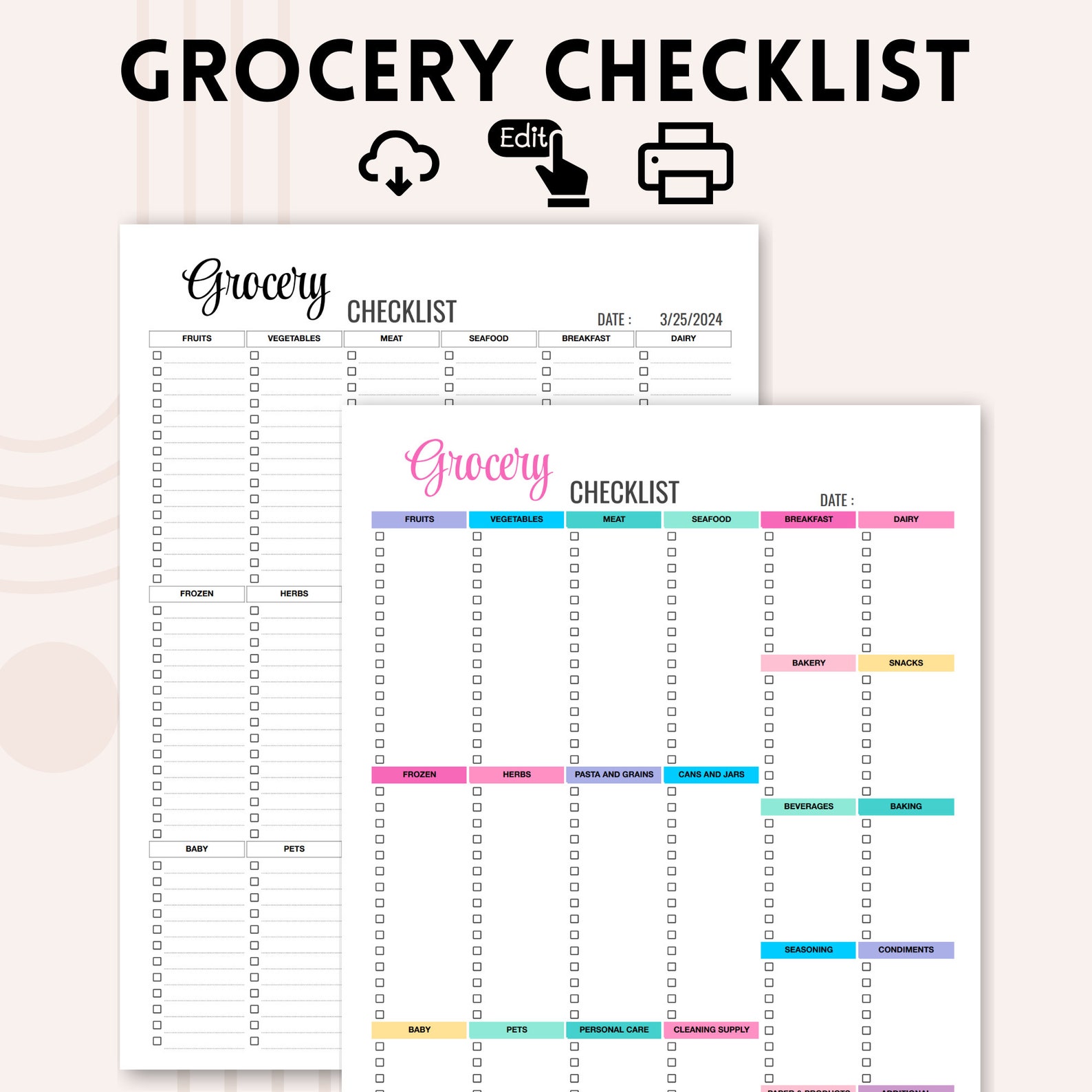 Comprehensive Grocery Checklist Spreadsheet Google Sheets Template ...