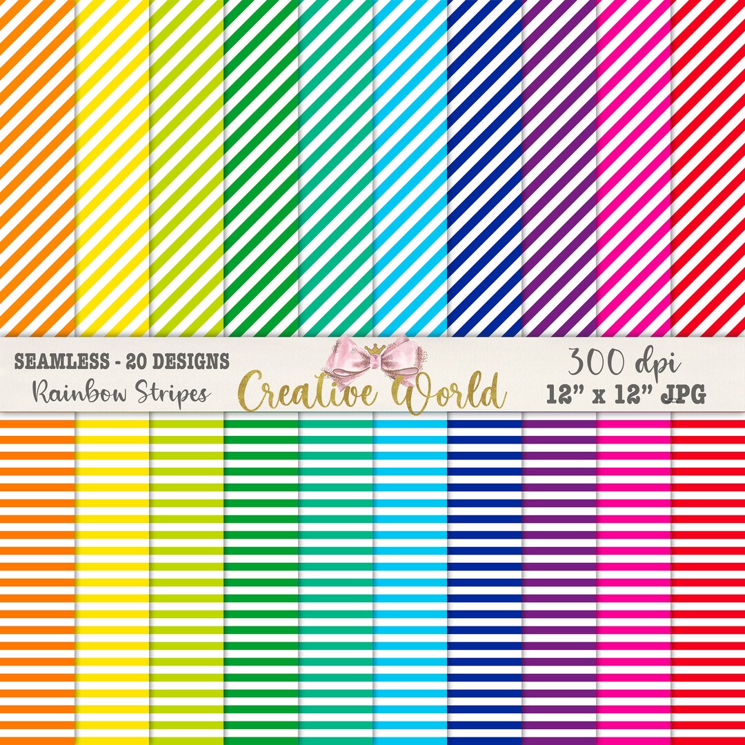Rainbow Stripes Rainbow Color Digital Paper 300 Dpi 20 Designs 12 X 12 ...