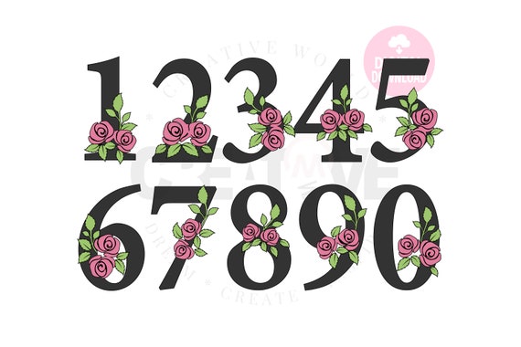 Rose Floral Number svg Number svg Flower Wedding Monogram | Etsy