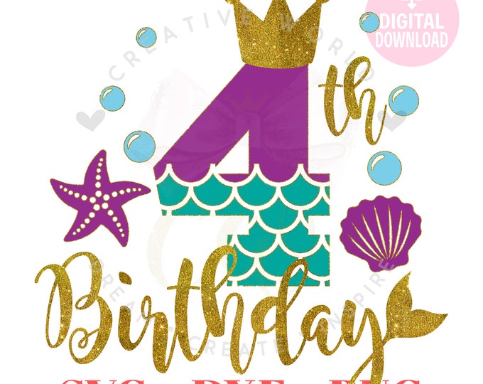 Mermaid 4th Birthday Cake Topper Svg, Mermaid Birthday Cupcake Toppers ...
