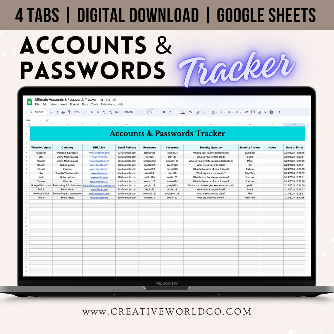 Ultimate Accounts and Passwords Tracker | Password Manager | Personal ...