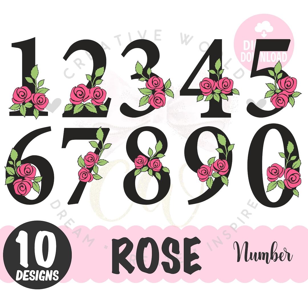 Rose Floral Number Svg | Number Svg | Flower Wedding Monogram ...