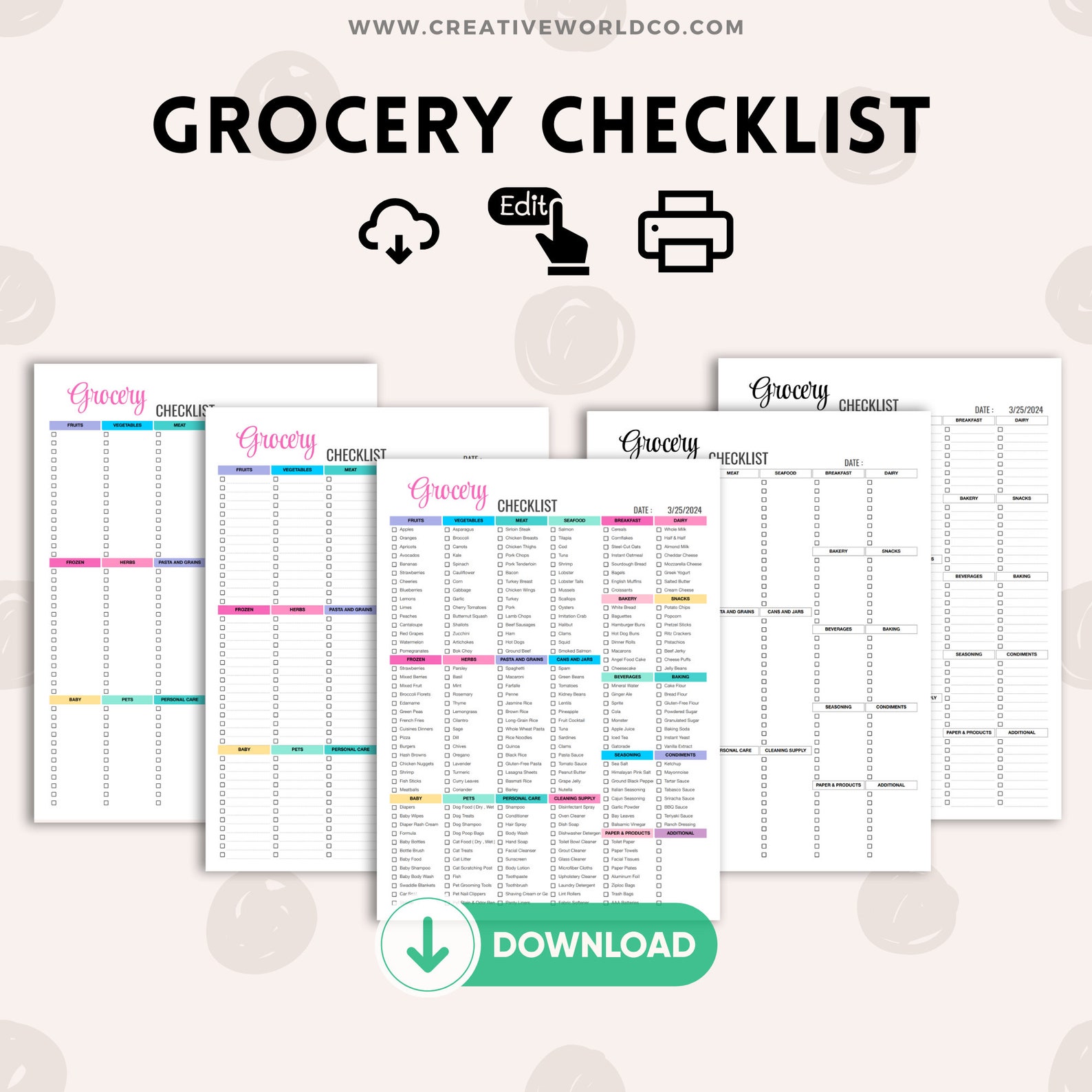 Comprehensive Grocery Checklist Spreadsheet Google Sheets Template ...