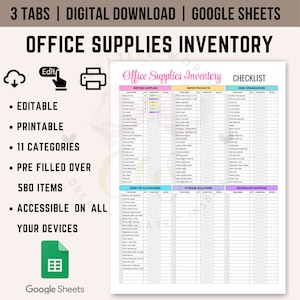 Comprehensive Office Supplies Inventory Checklist Spreadsheet | Google ...