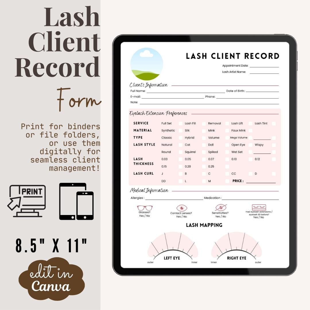 Lash Client Record Form Template | Editable Pdf for Lash Artists ...