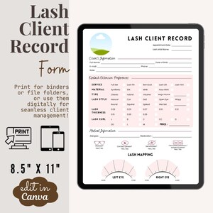 Lash Client Record Form Template | Editable Pdf for Lash Artists | Eyelash Extension Client ...