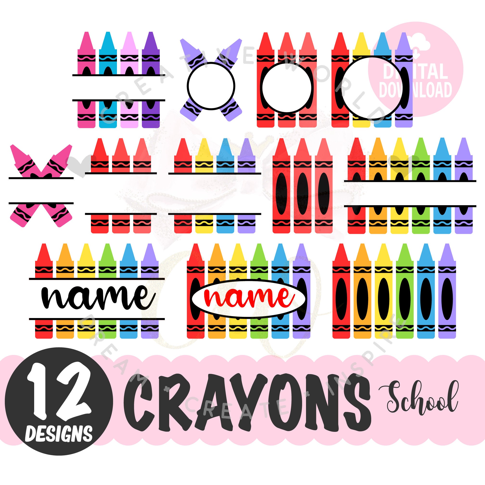 Bundle of 12 Crayons SVG | Crayons Svg | Frame Svg | Teacher Svg | Back ...