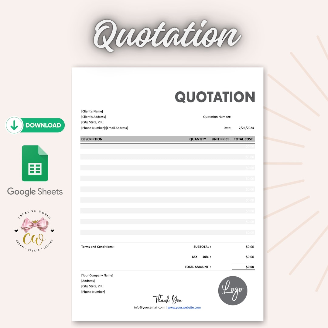 Modern Sales Quotation | Google Sheets Template | Editable & Modern ...