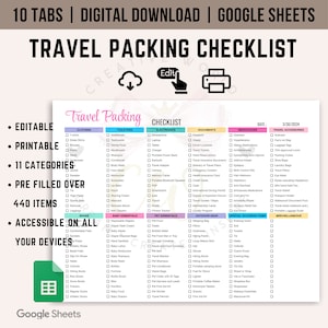 Comprehensive Travel Packing Checklist Spreadsheet | Google Sheets ...