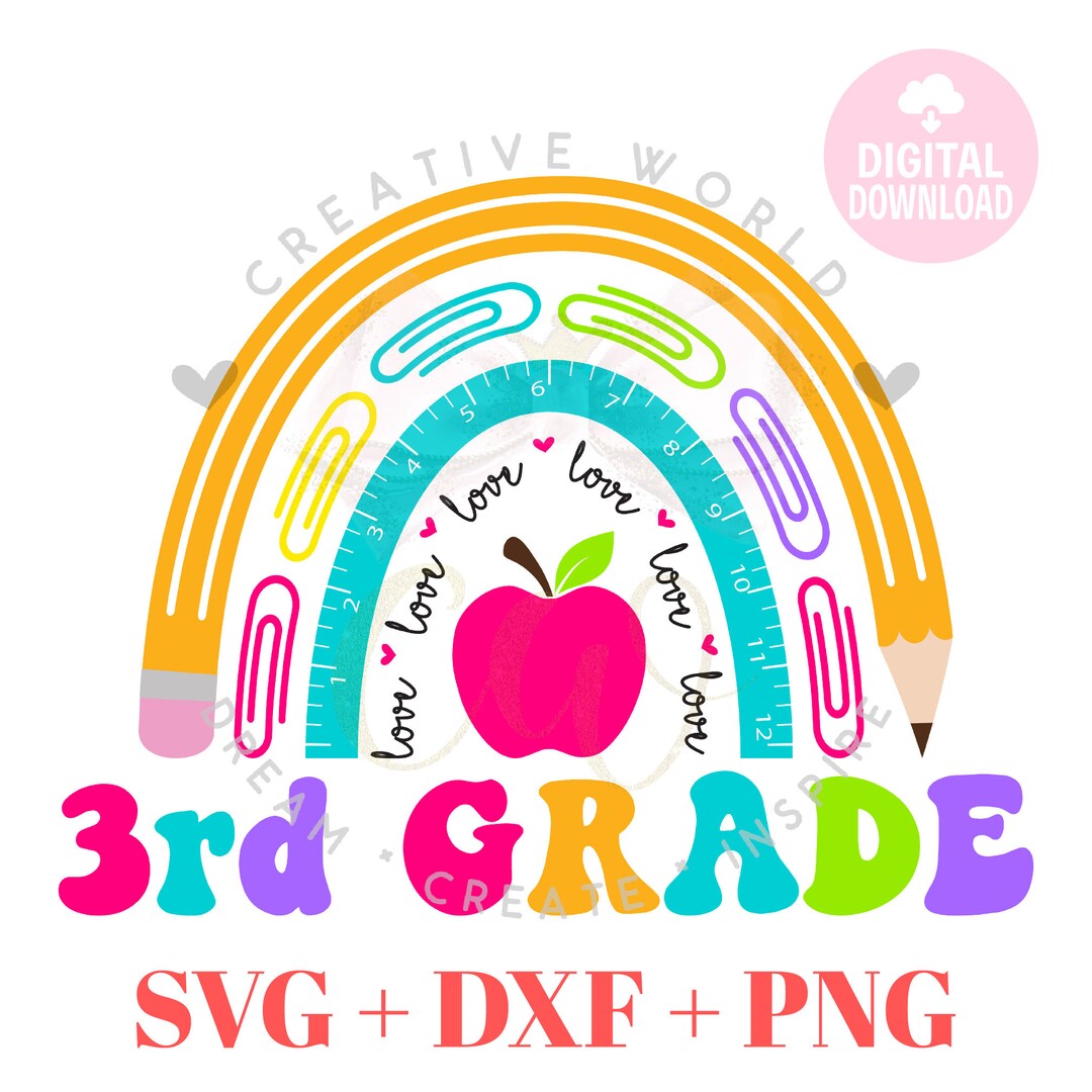 School Supply Rainbow Svg | Rainbow Svg | 3rd Grade Svg | 3rd Grade ...