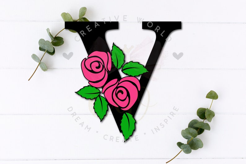 Floral Alphabet Svg Letter V Rose Monogram Svg Botanical - Etsy