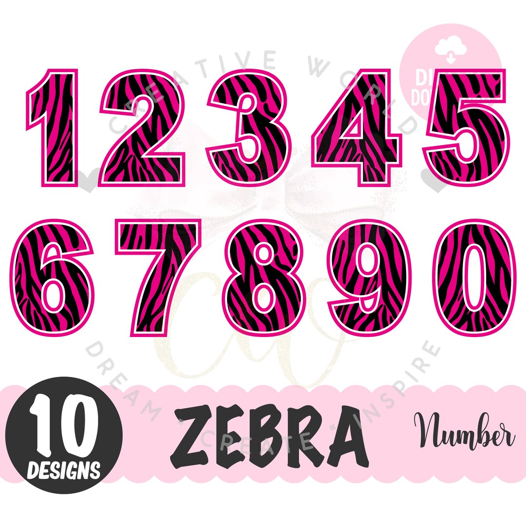 Pink Zebra Number Svg | Pink Zebra Number | Zebra Svg | Zebra Number ...