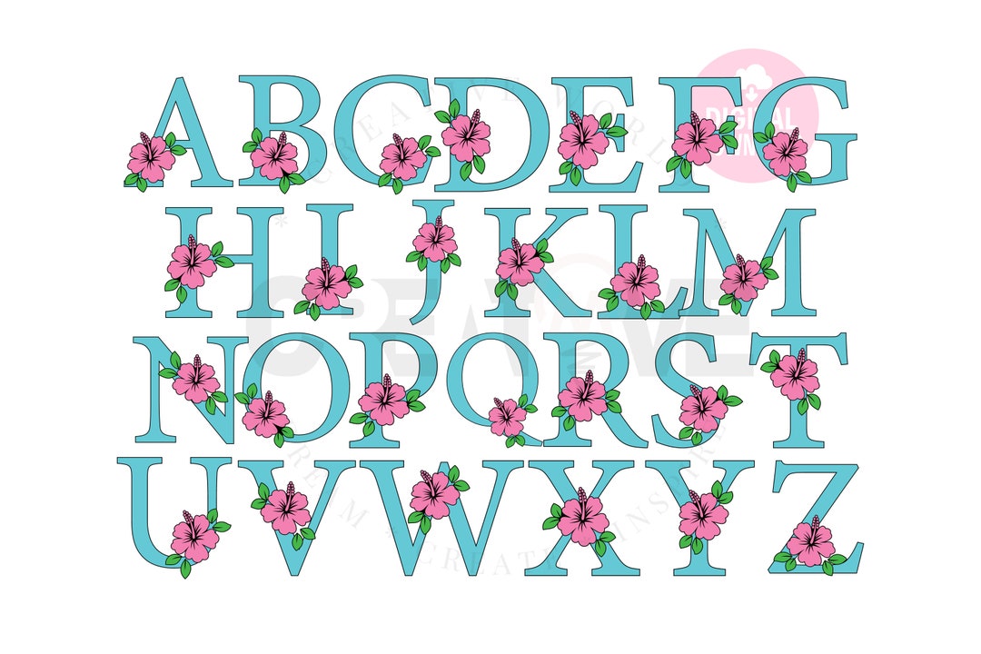 Full Set Hibiscus Floral Alphabet Svg Letter A-Z With Number - Etsy