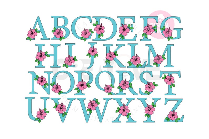 Full Set Hibiscus Floral Alphabet Svg Letter A-Z With Number | Etsy