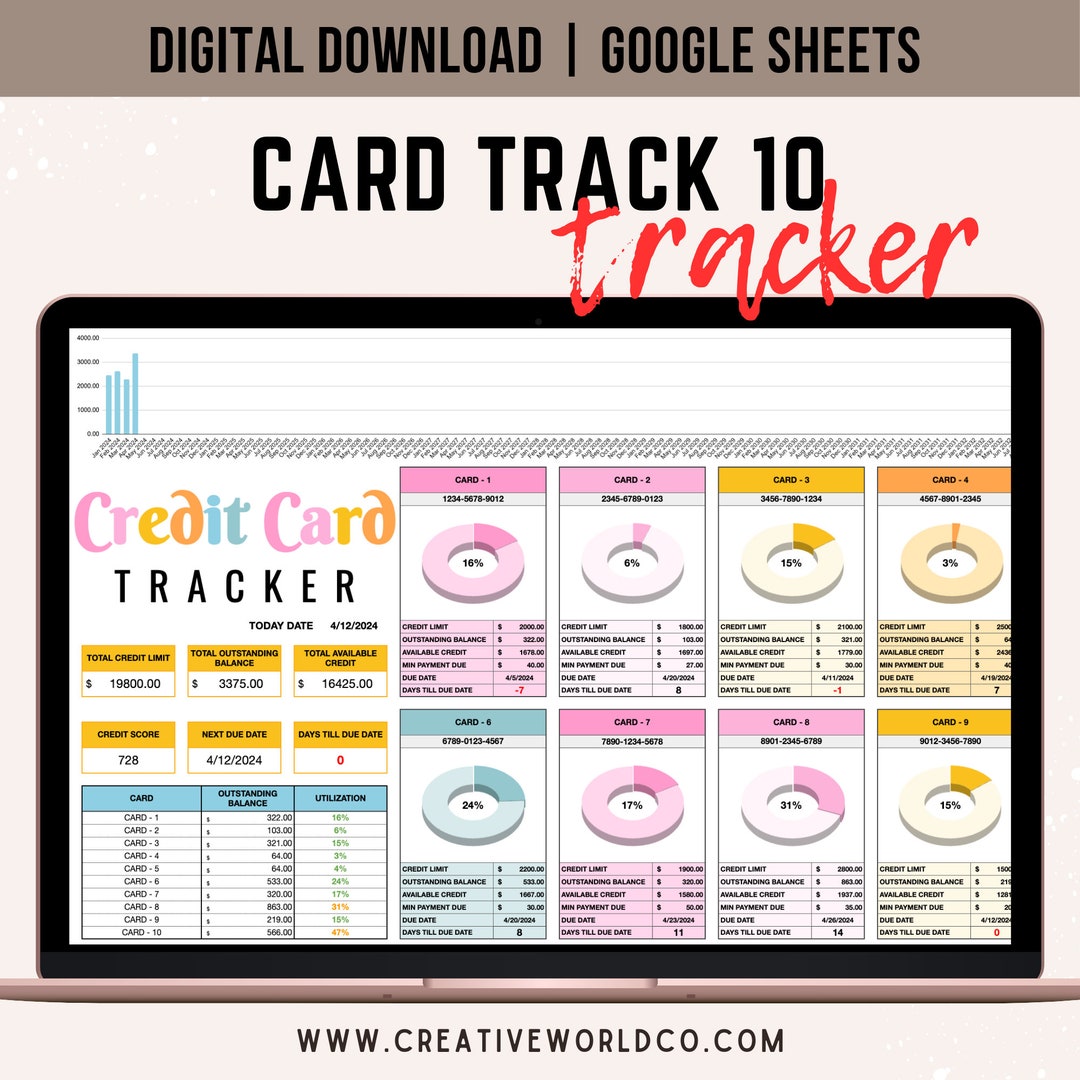 Card Track 10 | 10 Credit Card Tracker | Personal Finance Organizer ...