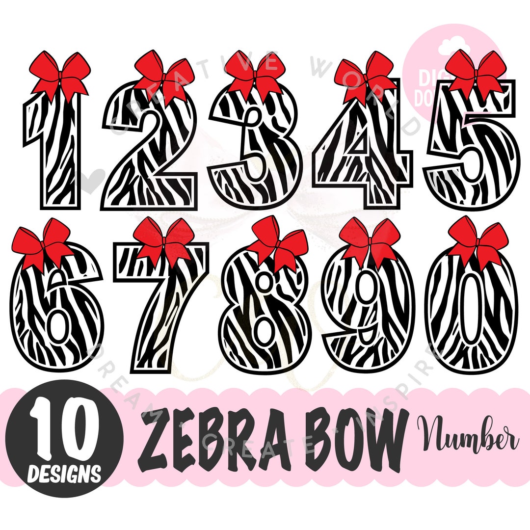 Zebra With Bow Number Svg | Bow Zebra Number | Zebra Svg | Zebra Number ...