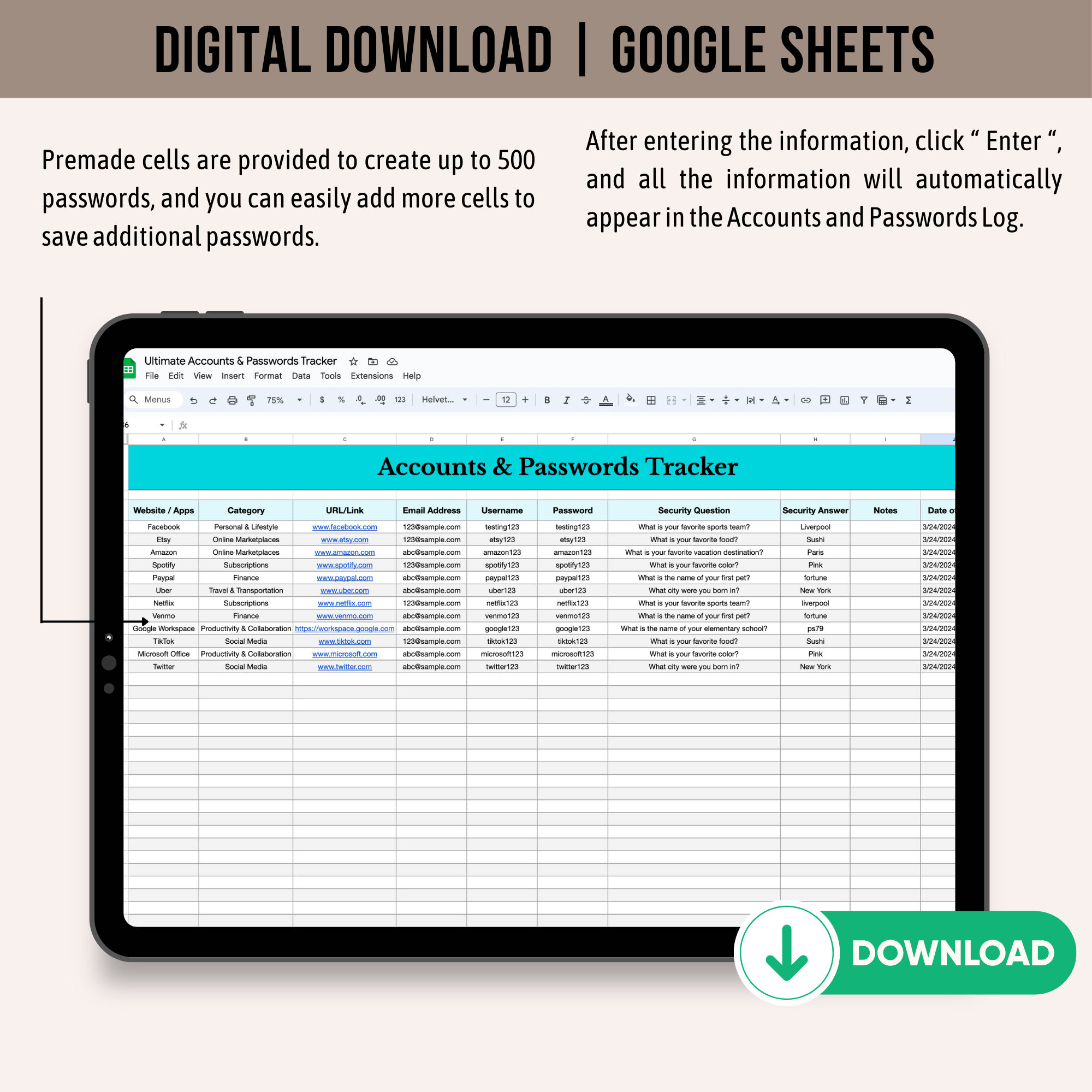 Ultimate Accounts and Passwords Tracker | Password Manager | Personal ...