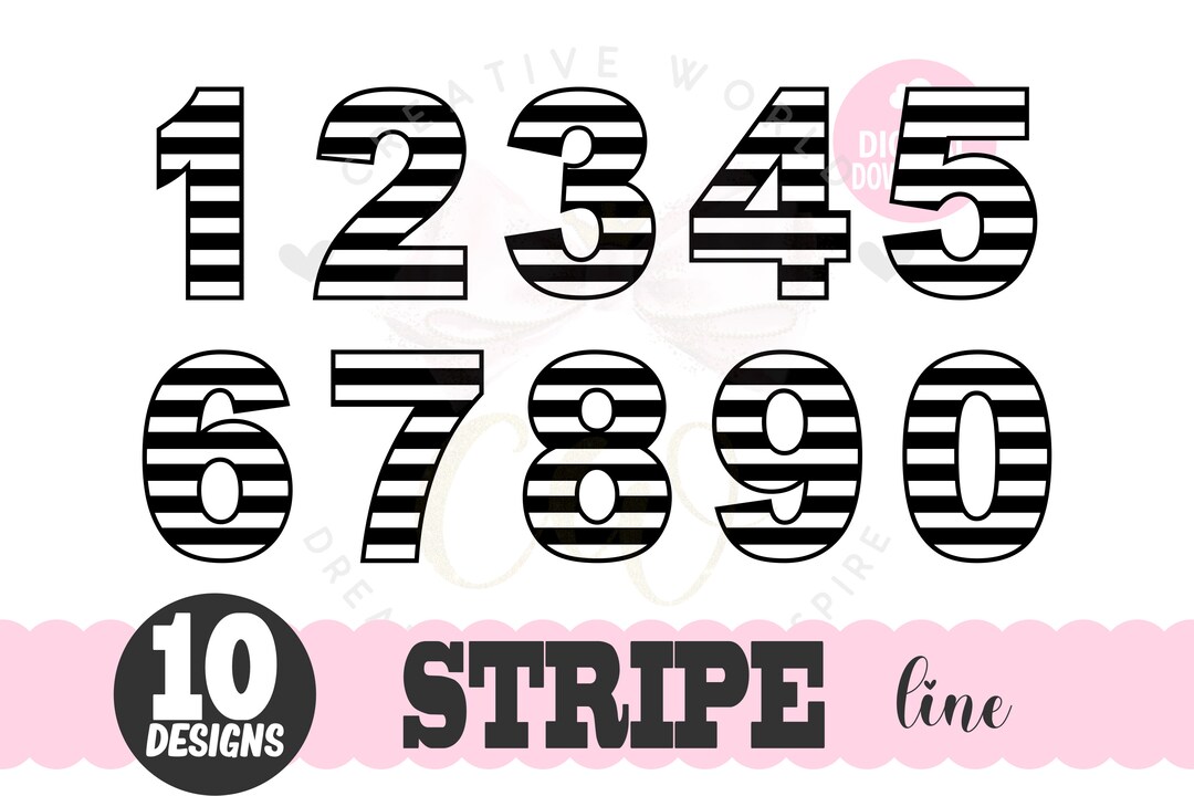 Stripe Number Svg Stripe Number Black and White Stripe Svg - Etsy