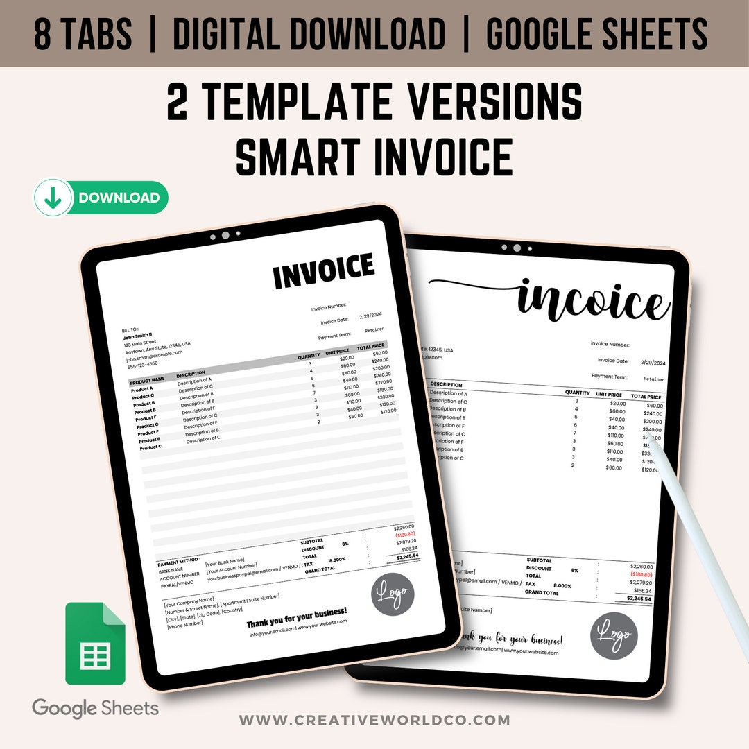 Effortless Smart Invoice Generator - Customizable Smart Invoice Template for Small Businesses ...