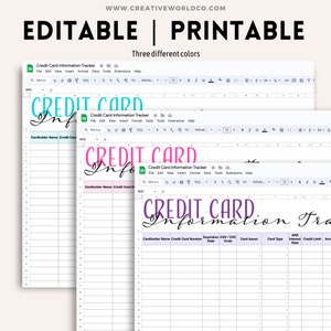 Credit Card Information Tracker | Personal Finance Organizer | Credit ...
