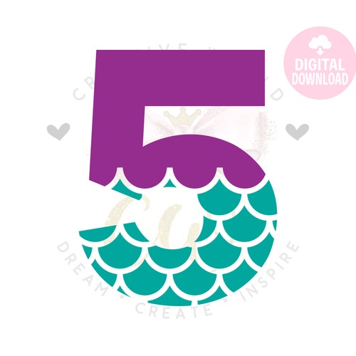 Mermaid 5th Birthday Svg Five Mermaid Number Svg | Etsy