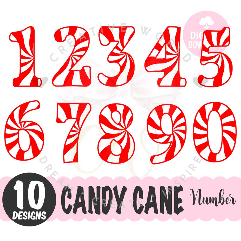 Candy Cane Number Svg Candy Cane Number Christmas Numbers - Etsy