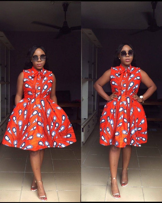 African Print Midi Dressshort Ankara Dressafrican Clothing Etsy