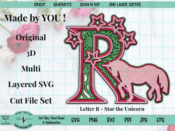 Layered Unicorn Letter R SVG 3D Mandala Letter R SVG Layered Alphabet ...